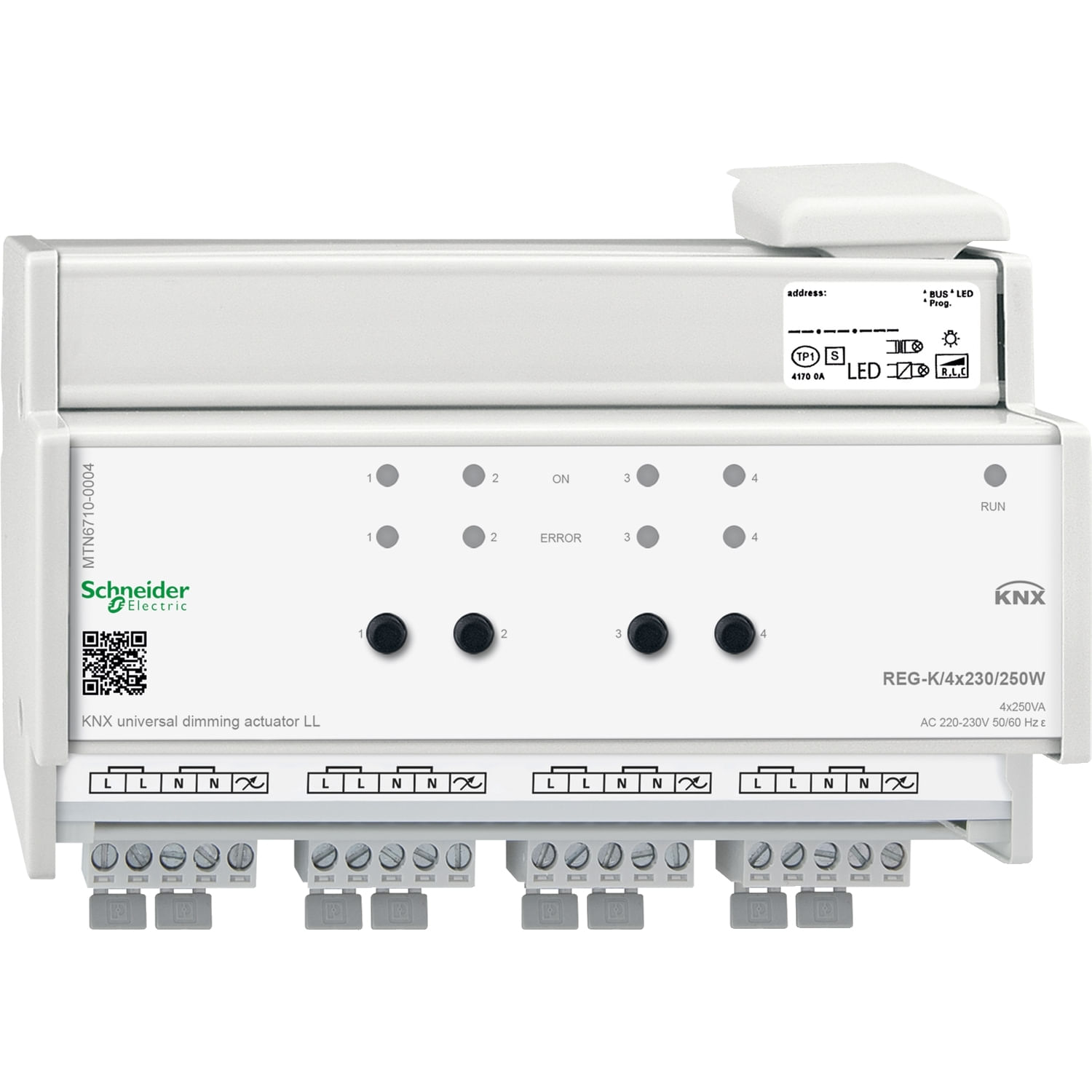 ACTUADOR KNX DIMMER UNIVERSAL LED 4CH 230V AC 250W GRIS CLARO